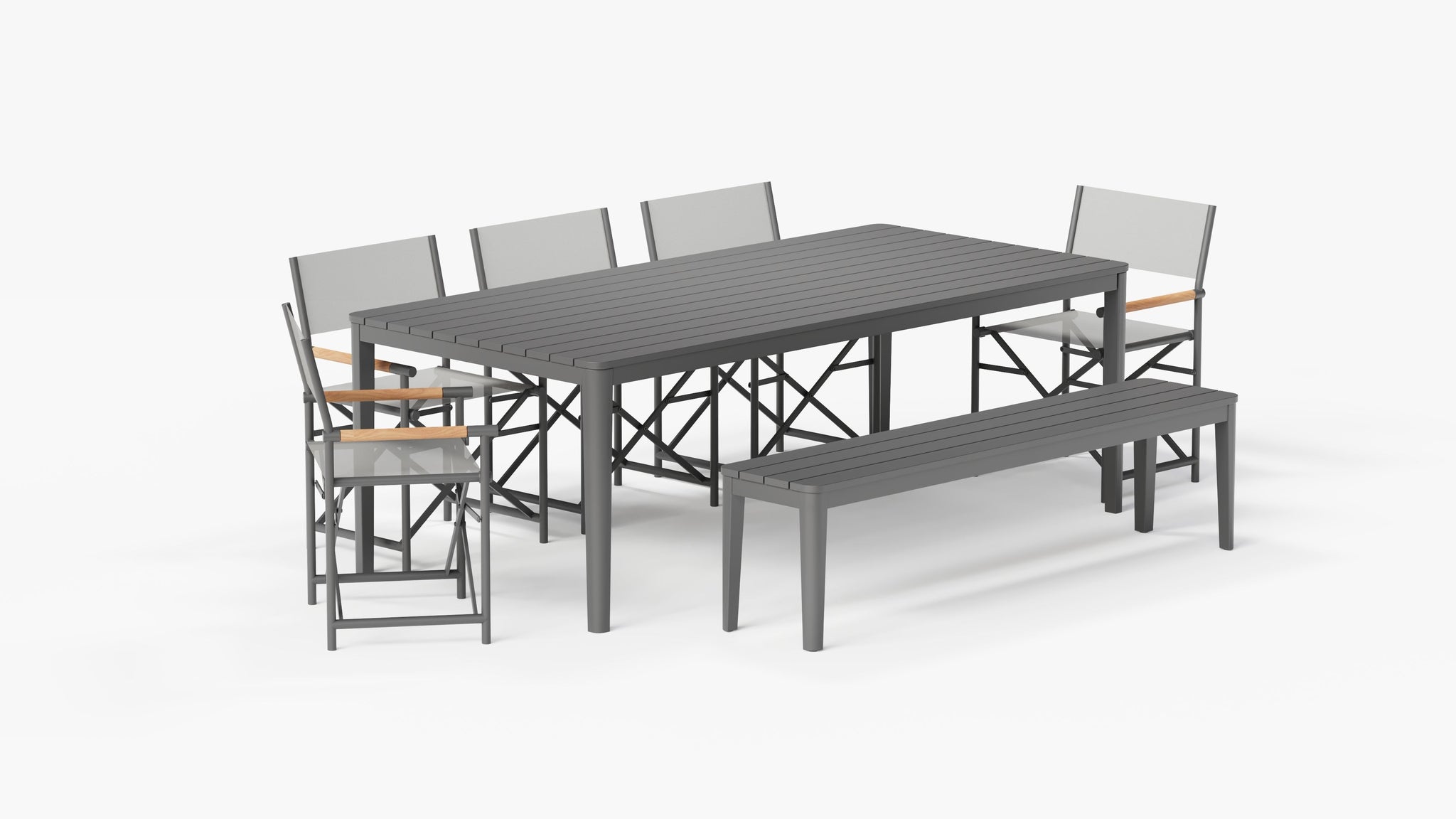Aluminum Outdoor Rectangular Dining Table + 5 Aluminum Director's Chai